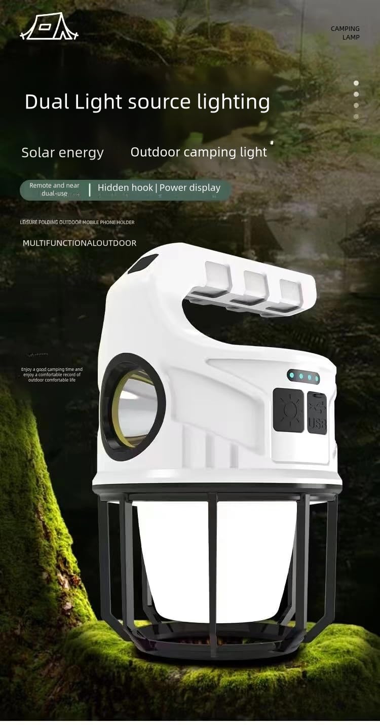 500LM, Battery Lanterns, Solar Flashlight Lantern, Solar Lanterns Outdoor Rechargeable led Light, Rechargeable Camping Lantern, IPX4 Waterproof,Emergency Power Bank, Outdoor, Hiking, Fishing