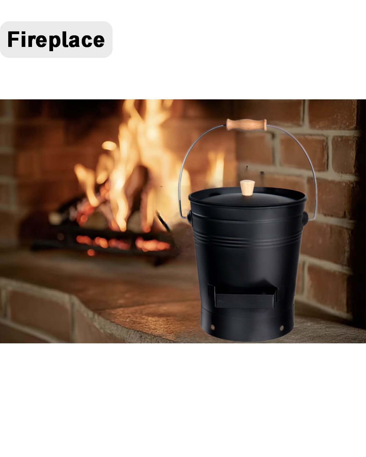 vensovo 2.5 Gallon Ash Bucket with Lid - Shovel, Broom, and Gloves, Heavy Duty Galvanized Iron, Fire-Resistant, Black Finish Perfect for Fireplaces, Fire Pits, Wood-Burning Stoves, and Grills