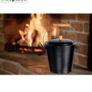 vensovo 1.5 Gallon Ash Bucket with Lid - Shovel, Broom, and Gloves, Heavy Duty Galvanized Iron, Fire-Resistant, Black Finish Perfect for Fireplaces, Fire Pits, Wood-Burning Stoves, and Grills