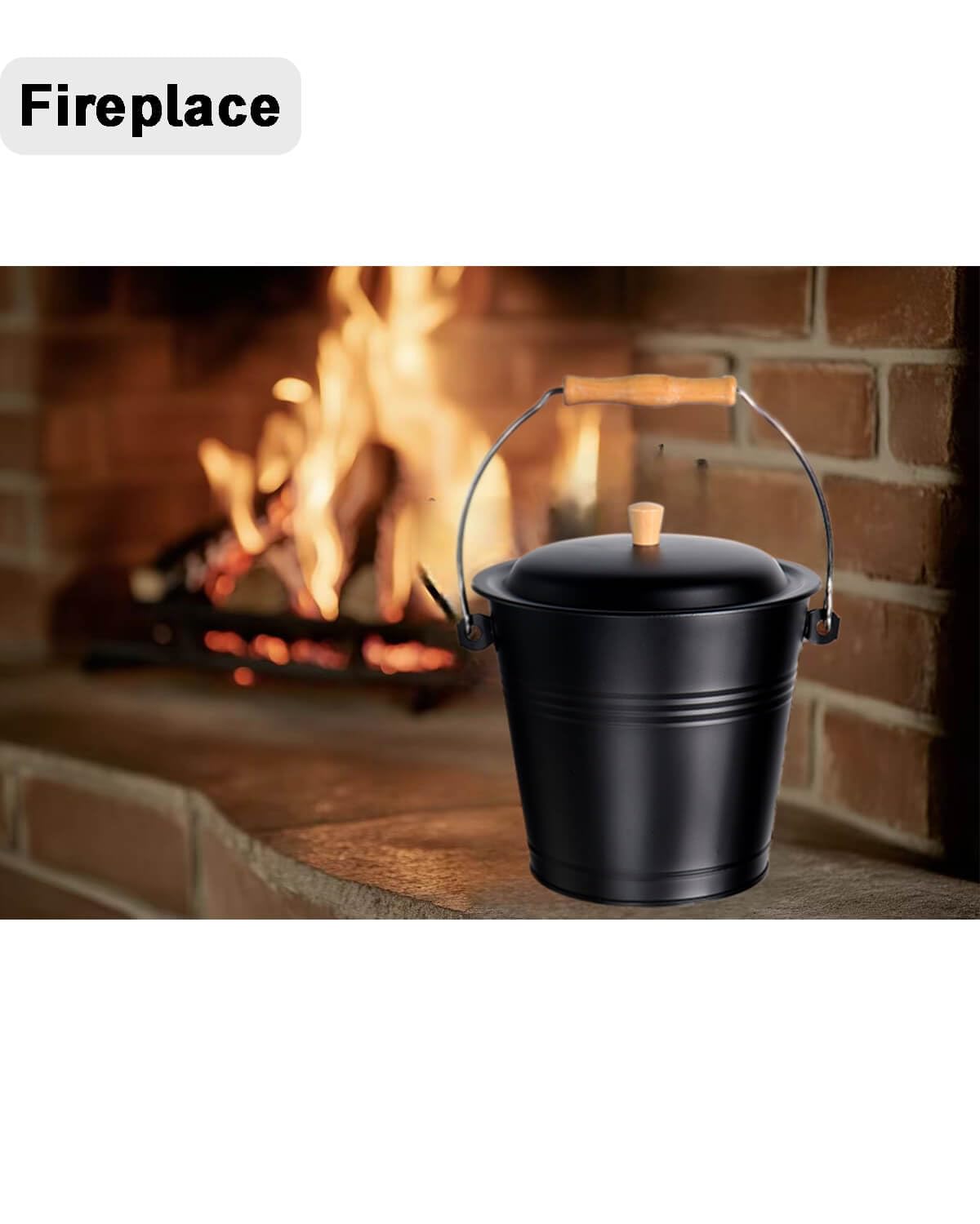 vensovo 1.5 Gallon Ash Bucket with Lid - Shovel, Broom, and Gloves, Heavy Duty Galvanized Iron, Fire-Resistant, Black Finish Perfect for Fireplaces, Fire Pits, Wood-Burning Stoves, and Grills