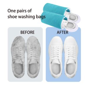 Smallan Sneaker Shoes Laundry Washing Machine Bag Reusable and Lasting Fluffy Chenille Microfiber Hidden Zipper Shoe Washing Bag with 2 Pairs Adjustable Shoe Trees (blue)