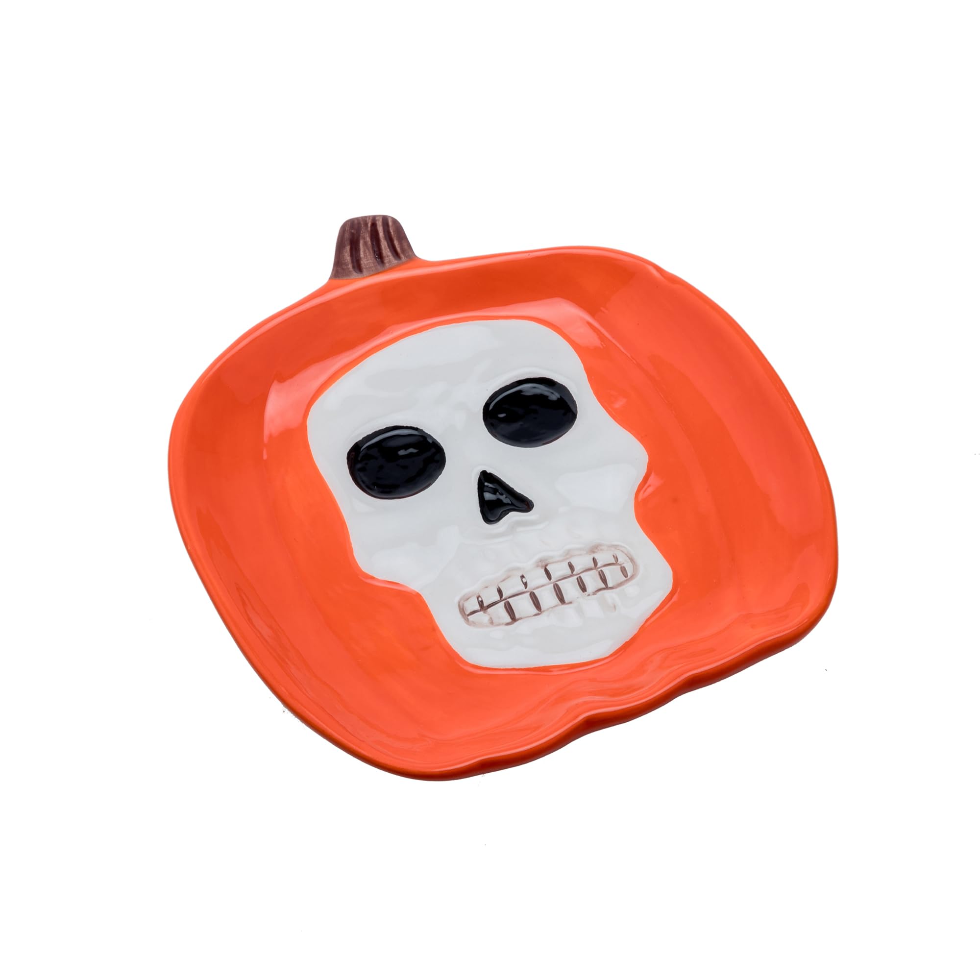 Halloween Spoon Rest - Pumpkin Shaped Skull Design - Ceramic Spoon Holder for Kitchen - Perfect Halloween Decor and Utensil Rest for Spooky Season