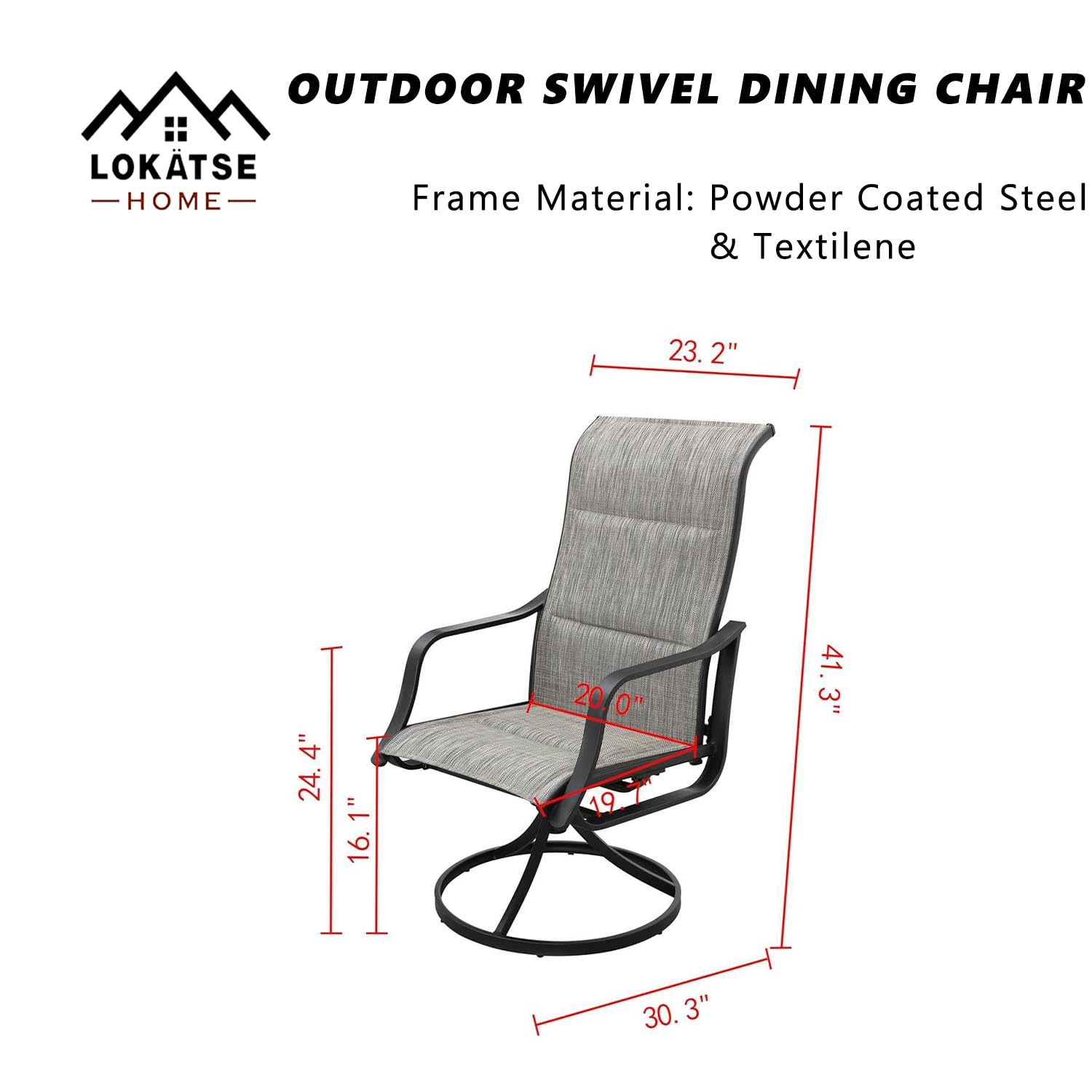 LOKATSE HOME 2 PCS Outdoor Patio Swivel Dining Set with Textilene High Back for Backyard Deck Lawn and Garden, Grey