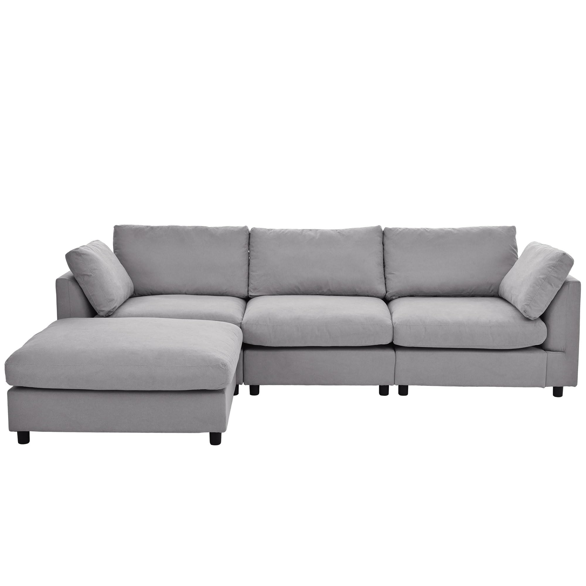 Tmsan 113" Large Sectional Sofa Cloud Couch for Living Room, Modern L Shaped Couch Set with Reversible Chaise, 4 Seater Polyester Fabric Sofa with Convertible Ottoman & 2 Pillows for Apartment Office