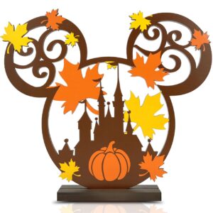 fall decorations thanksgiving indoor decorations mouse wooden centerpiece for table, mouse pumpkin decorations for home fall leaves table signs fall harvest party decoration