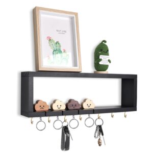 mofasvigi key holder for wall, wall mount key rack with 4 cute key chains and 7 hooks, wood key hanger floating shelf for entryway entrance front door home decor