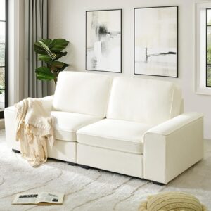 HALLYBEE 71" Loveseat Sofa, 2 Seater Small Modern Sofa for Living Room, Linen Sofa with Removable Cushion Cover Wide Square Armrest, Comfy Couches for Living Room Bedroom Office White