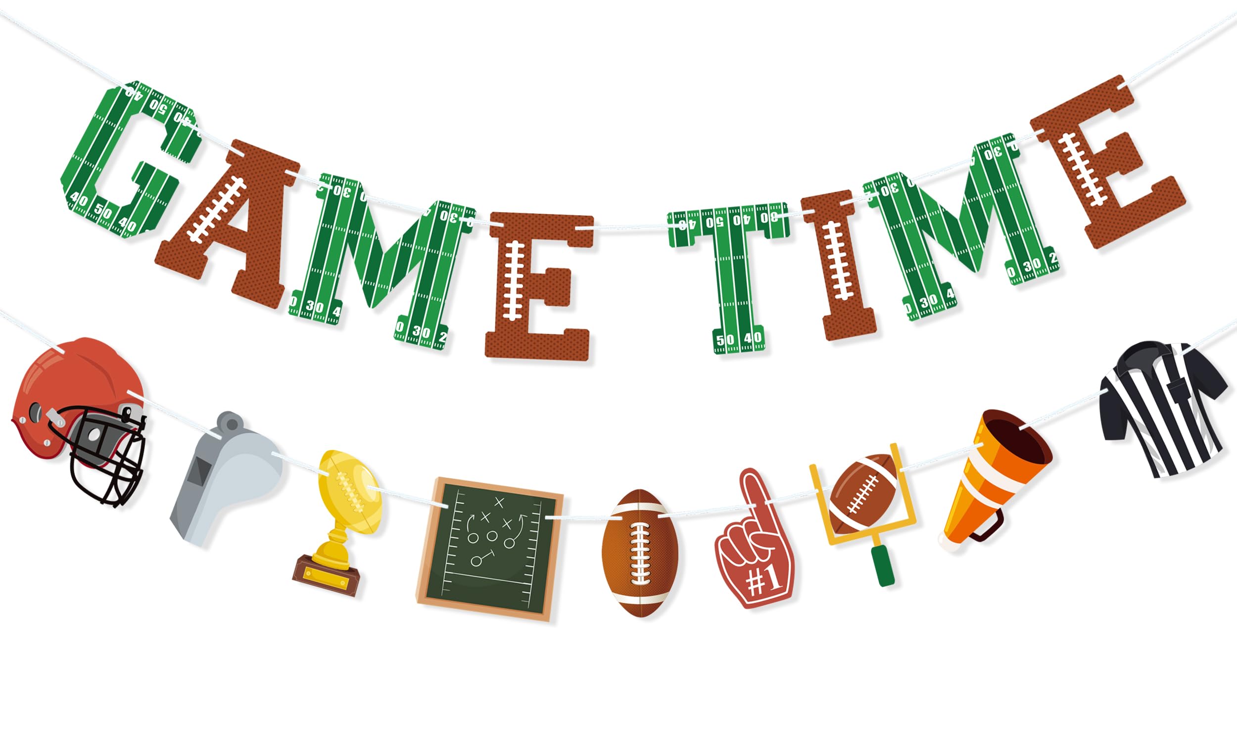 FAKTEEN Game Time Football Banner Garland Football Party Decorations Football Party Decor Sports Baby Shower Birthday Party Decorations Football Game Party Supplies