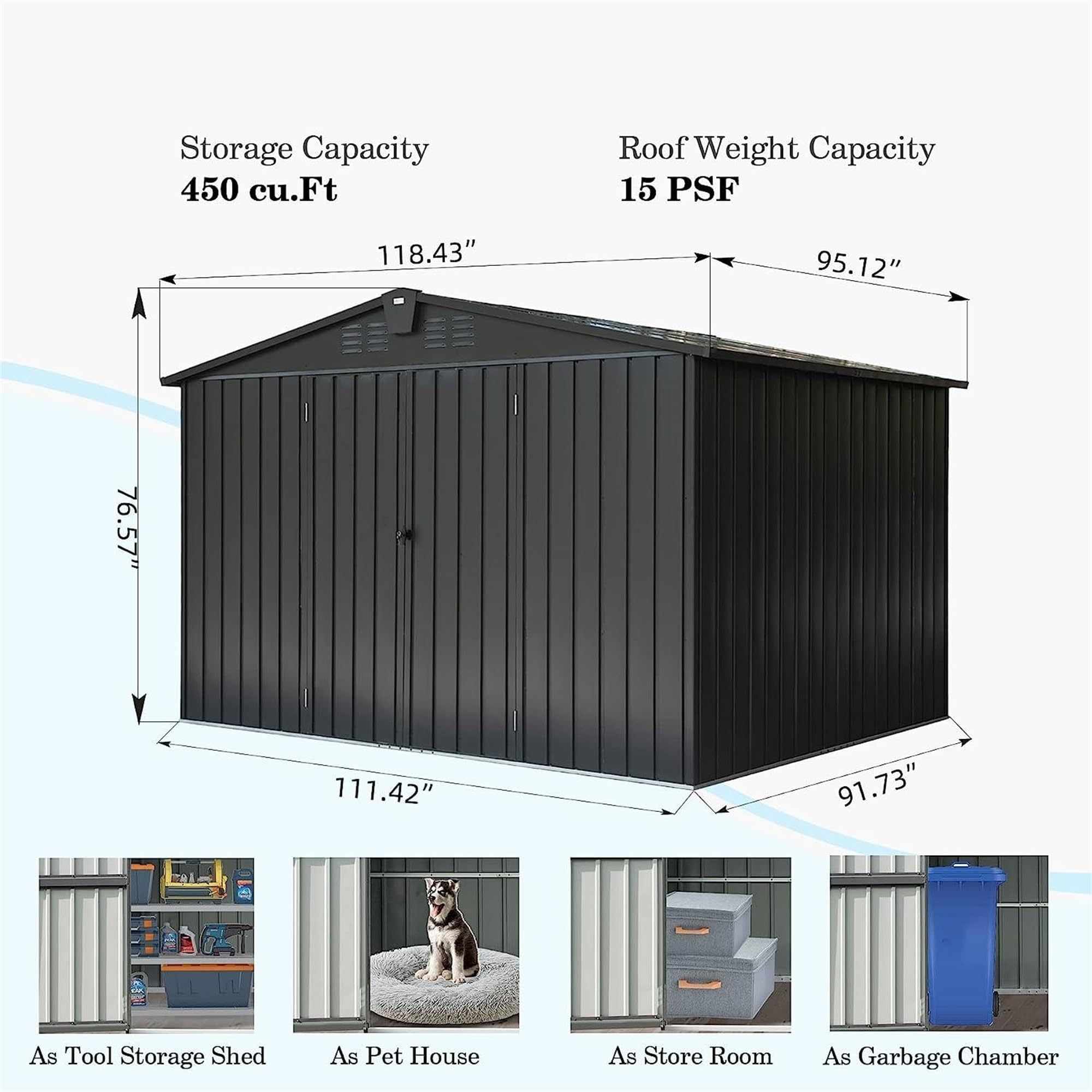 Outdoor Storage Sheds, 10' x 8', Patio Sheds, Garden Storage Cabinets, for Backyard, Terrace, Black