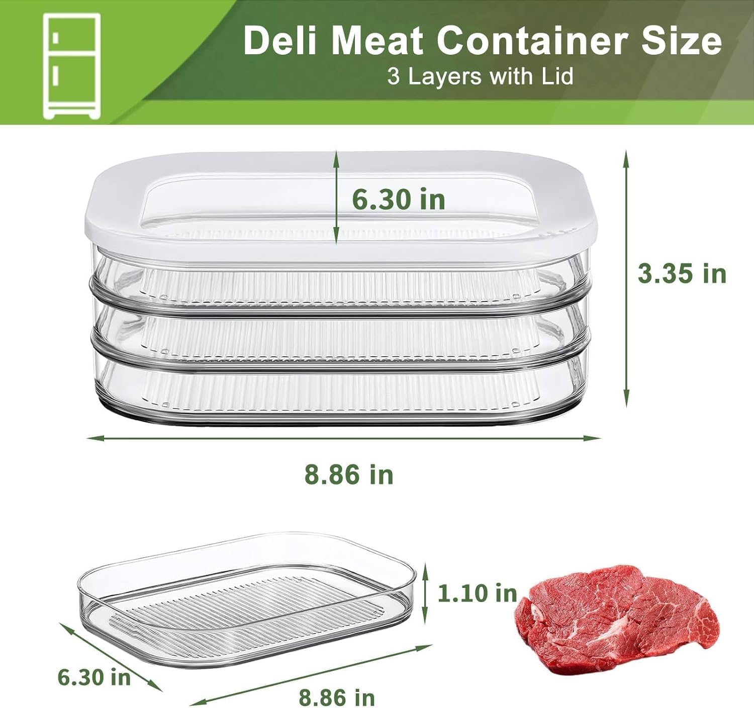 CHACHAE Deli Meat Container for Fridge,Bacon Lunch Meat Container for Refrigerator,Meal Prep Containers,Stackable Food Storage Boxes with Lid for Cold Cuts,Salami,Deli,Lunch Meat,BPA Free,18.6oz