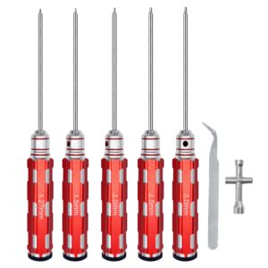 rc tool kit, hex allen screwdriver kit, rc screwdriver set 1.27mm 1.5mm 2.0mm 2.5mm 3.0mm hex driver repair tools for rc car boat drone helicopter (red)