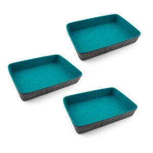 three by three seattle felt·like·it! 10.5 x 7.5 inch felt storage bin for office, craft room, classroom, living room, bedroom storage, 3 pack (blue)