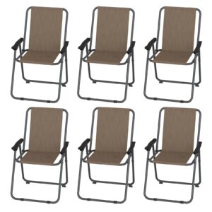 udpatio patio folding chair set of 6, heavy duty foldable dining chair supports up to 220lbs, sturdy steel frame and weather-resistant textilene fabric, weights only 5.7lbs, brown