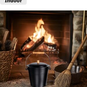 vensovo 1.5 Gallon Ash Bucket with Lid - Shovel, Broom, and Gloves, Heavy Duty Galvanized Iron, Fire-Resistant, Black Finish Perfect for Fireplaces, Fire Pits, Wood-Burning Stoves, and Grills