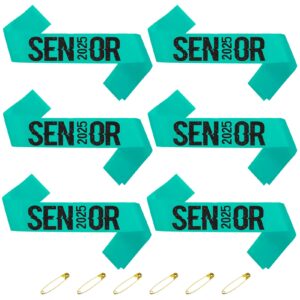 6pcs teal senior 2025 sash with black printing letters, 2025 graduation celebrations sashes, class of 2025 sash for graduation party, senior cheer sashes, cheerleader sash, class competition sashes