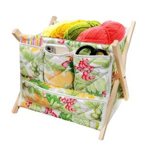 gkesgm yarn storage organizer for yarn skeins，large crochet yarn holder case for carrying projects, knitting needles, crochet hooks and other accessories