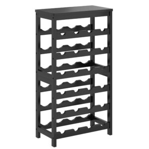 MOGELAFOO 24-Bottle Wine Rack Freestanding Floor, 6-Tier Wine Storage Shelves with Black Table Top, Stackable Bamboo Wine Display Rack Shelf for Kitchen, Bar, Dining Room