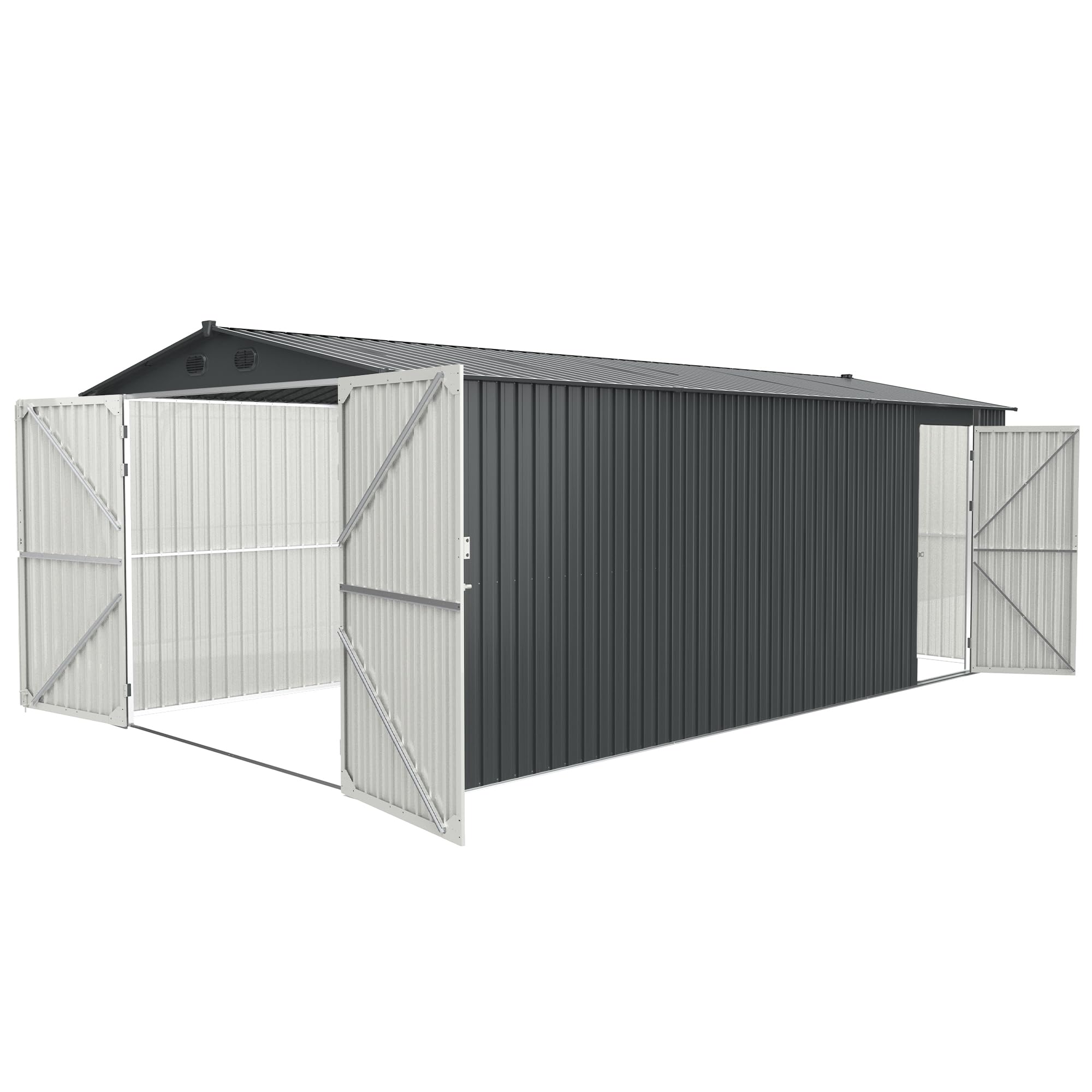 20 x 10 FT Outdoor Storage Shed, Large Metal Garden Shed with 2 Lockable Doors, Tool Shed Outdoor Storage with 4 Air Vents, Garage Shed Waterproof for Car, Truck, Bike, Garbage Can, Tool, Dark Gray