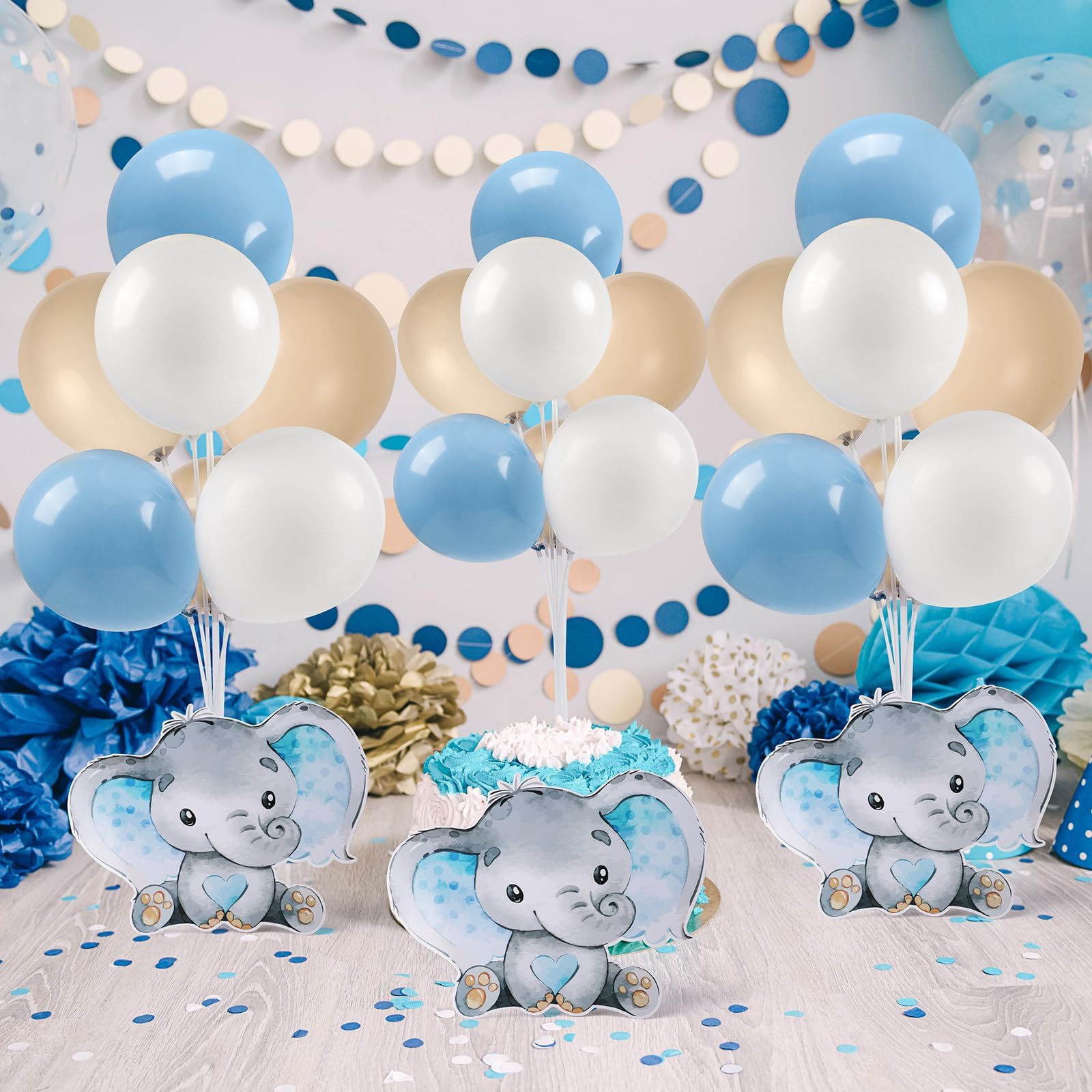 12 Sets Elephant Baby Shower Tables Centerpieces with Balloon It's a Boy Baby Shower Decorations for Elephant Theme Gender Reveal Birthday Party Table Decorations Supplies