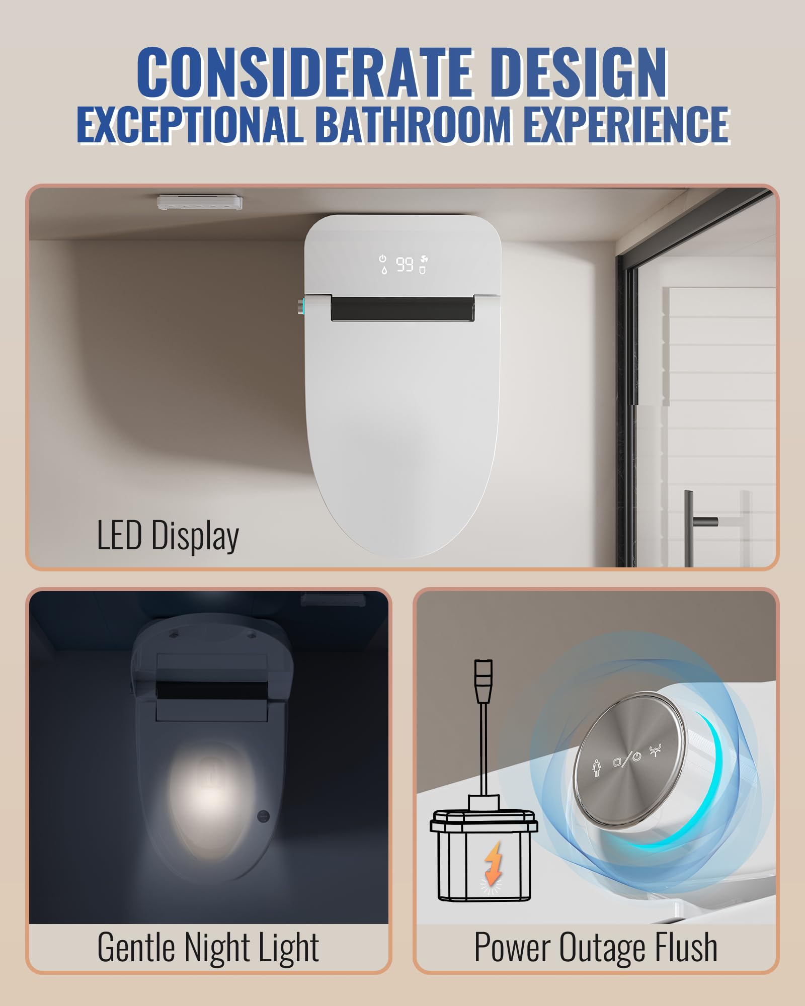 LW Smart Toilet with Bidet Built in, One Piece Elongated Modern Bidet Toilet w/Pump-Assisted Auto Flush, Foot Sensor, Heated Seat, Warm Water & Dryer, LED Display, Night Light, Built-in Water Tank