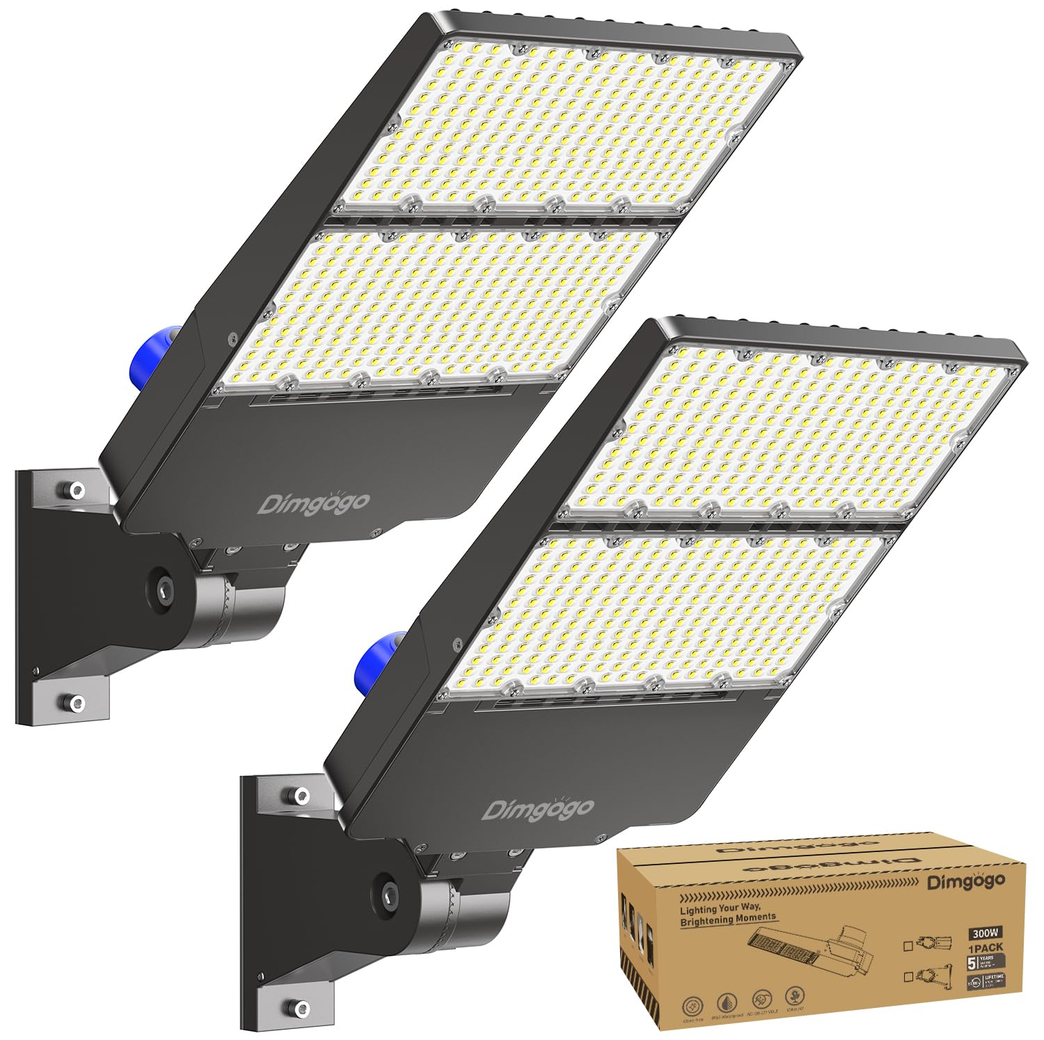 Dimgogo LED Parking Lot Light - 300W Street Lights Dusk to Dawn Outdoor Lighting Commercial with Photocell, 6500K LED Flood Light Outdoor Waterproof with Arm Mount