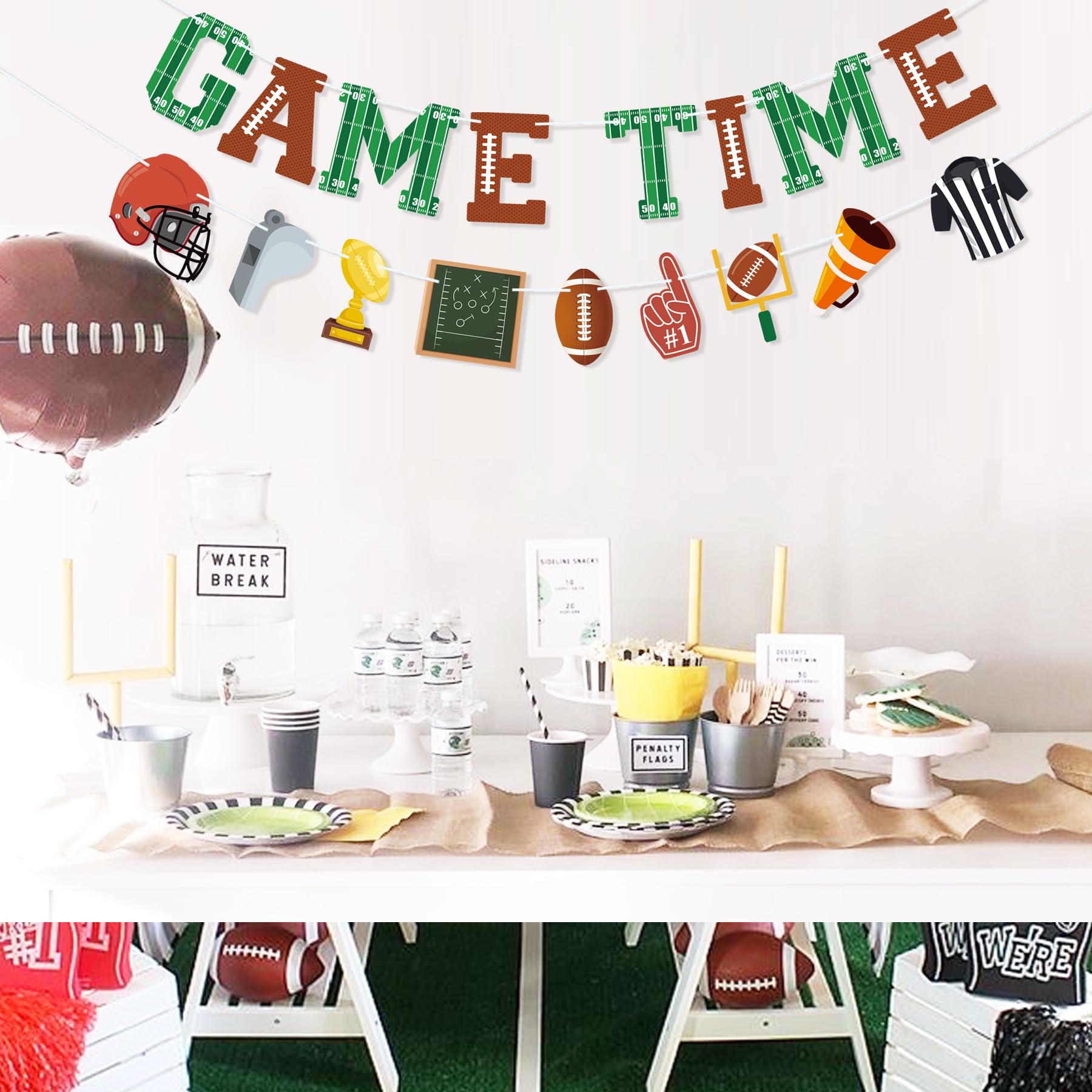 FAKTEEN Game Time Football Banner Garland Football Party Decorations Football Party Decor Sports Baby Shower Birthday Party Decorations Football Game Party Supplies