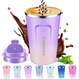 jtryemu travel coffee mug 12 oz insulated coffee cup with lid reusable leak proof coffee tumbler stainless steel vacuum gradient colorful thermos cup thermal keeps cold and hot for coffee/tea