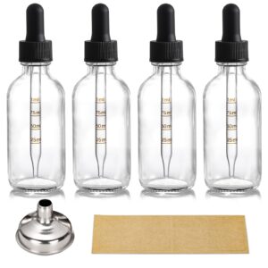 4 pack 2 oz glass dropper bottles with measured dropper - 60ml dark clear tincture bottles with graduated calibrated glass eye droppers (1ml) for essential oils, liquids - leakproof travel bottles