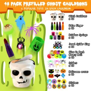 384PCS Halloween Party Favor Bulk for Kids, 48PACK Prefilled Ghost Cauldrons with 6 Halloween Toys inside, Halloween Goodie Bag Fillers, Halloween Prizes Gifts Miniatures for Kids,Trick or Treat