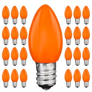 c7 led night light bulbs, halloween led orange replacement bulbs for outdoor string lights & window candles chandeliers, e12 candelabra base, 0.6 watt equivalent to 7 watt incandescent bulb, 25 pack