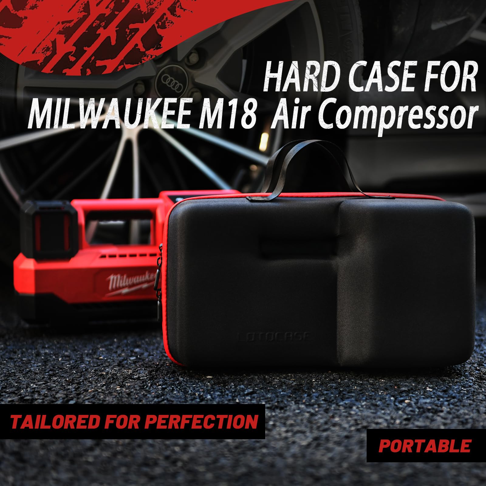 LOTOCASE Air Compressor Bag for Milwaukee M18 Inflator 2848-20, Air Pump Custom-Fit Storage Carrying Hard Case for Milwaukee Tools - Included Neck Strap (Only Case)