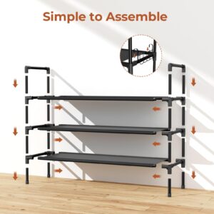 VTRIN Shoe Rack 3 Tier Long Shoe Organizer for 16-20 Pairs of Shoes Stackable Fabric Metal Shoe Storage Shelf with Hook for Closet, Entryway, Garage, Black