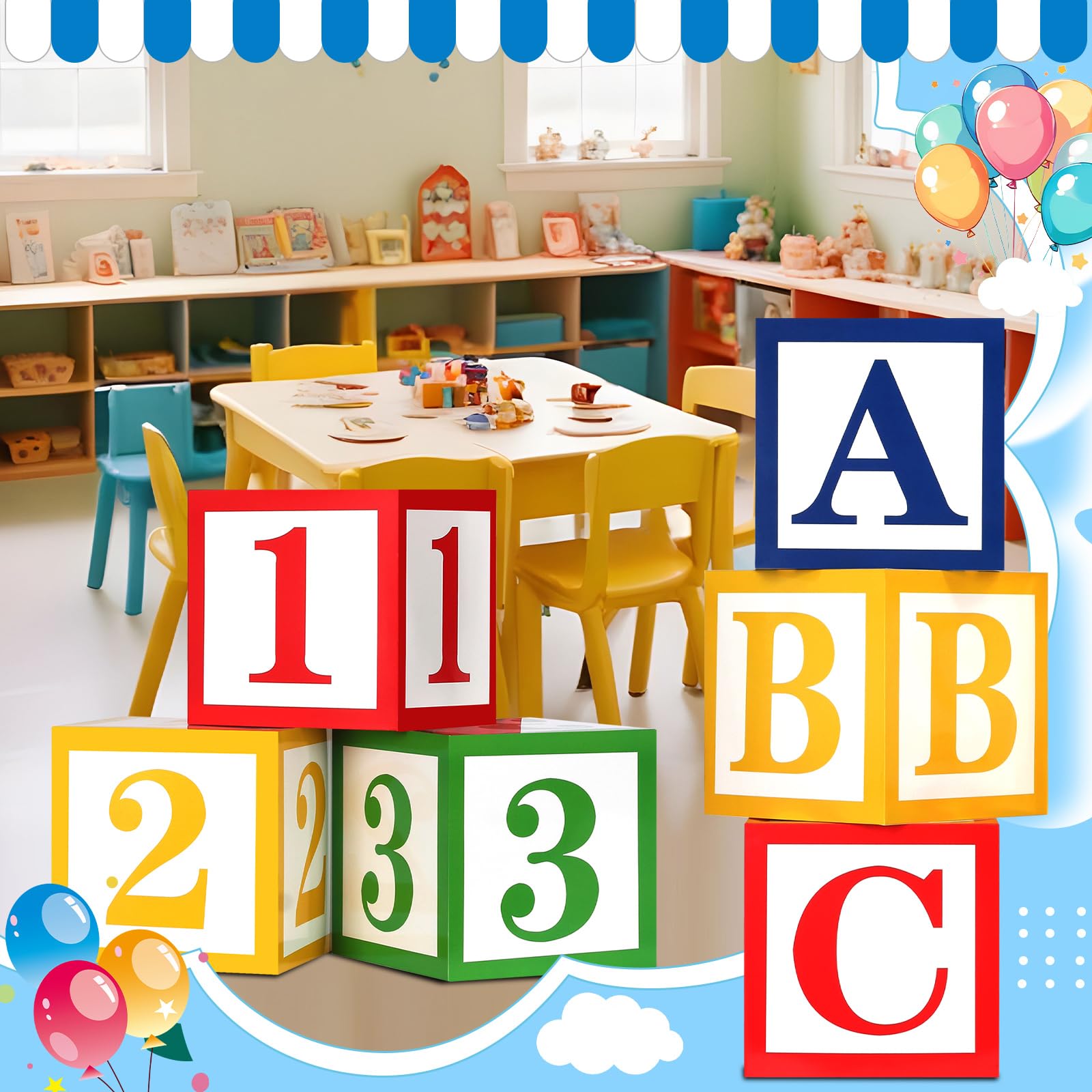 Letter Boxes for Party Celebration Supplies ABC Block Theme Decorations Balloon Alphabet for Back to School Graduation Birthday Baby Shower Toy Inspire Story Supply Nursery Game Favor Centerpieces