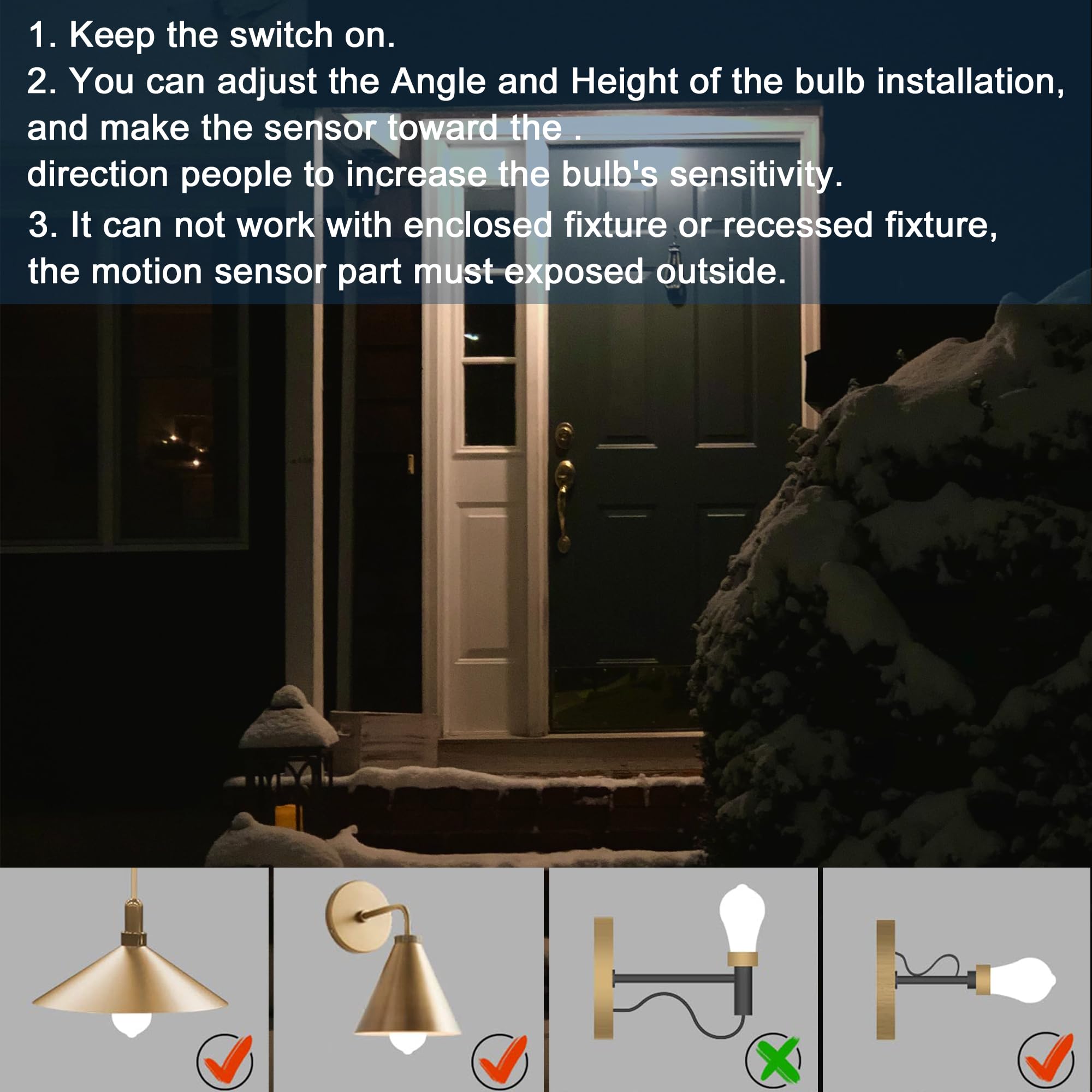 Motion Sensor Light Bulbs - 9W (60W Equivalent) E26 Motion Activated LED Light Bulb 3000K Warm White Dusk to Dawn Security Bulb Auto On Off Indoor Outdoor for Front Door Porch Basement Closet(2 Pack)