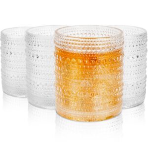 leyu hobnail cocktail glasses set of 4, 11oz rocks glasses set for water whiskey and mixed, kitchen and bar beaded glass cups, clear vintage bubble glassware, glasses drinking set