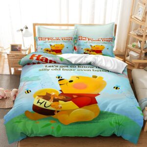 jewoss winnie 3 piece bedding set printed bear duvet cover set printed bed comforter cover quilt covers with pillowcases for your own bedroom no quilt(full)