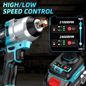 Uaoaii Cordless Impact Wrench 800Nm(590ft-lbs), 1/2 Battery Impact Gun Power Wrench w/ 2x 4.0Ah Batteries & Fast Charger, Sockets, Storage Tool Box & Variable Speeds for Car Tire Mower, IW700