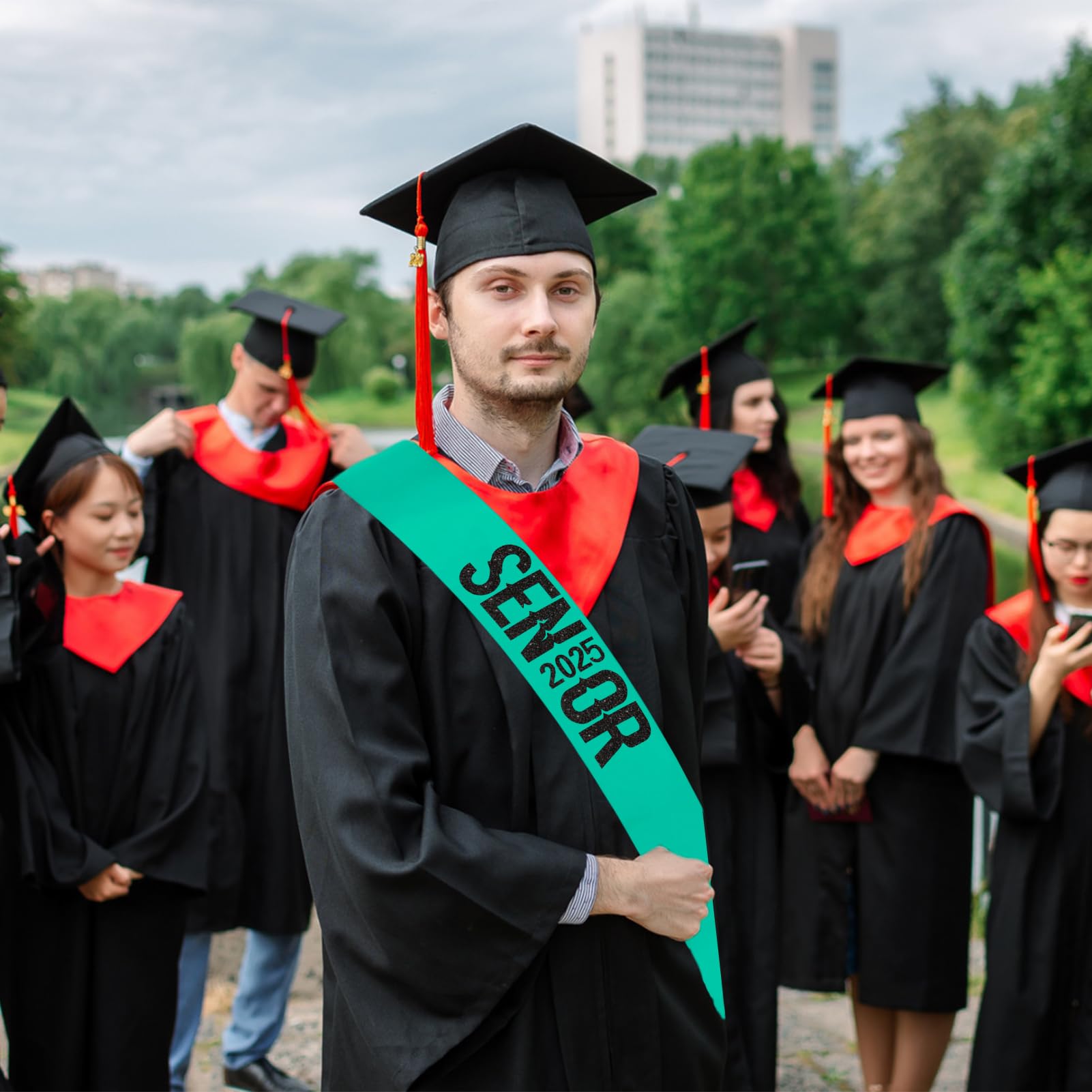 6Pcs Teal Senior 2025 Sash with Black Printing Letters, 2025 Graduation Celebrations Sashes, Class of 2025 Sash for Graduation Party, Senior Cheer Sashes, Cheerleader Sash, Class Competition Sashes