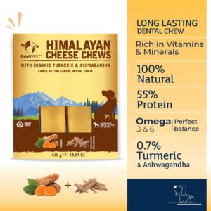 Himalayan Dog Chews Long Lasting - Turmeric Ashwagandha Yak Cheese Dental Chews for Dogs | Promotes Immunity | Healthy Dog Treats for Large Dogs (14.81oz, Pack of 3) Pawfect