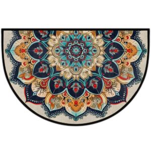 mandala half round door mat, european style mandala semicircle doormats, non slip area rug soft doormat for front door indoor entrance wear resistant welcome mat for garage patio home decor 24 x 36 in