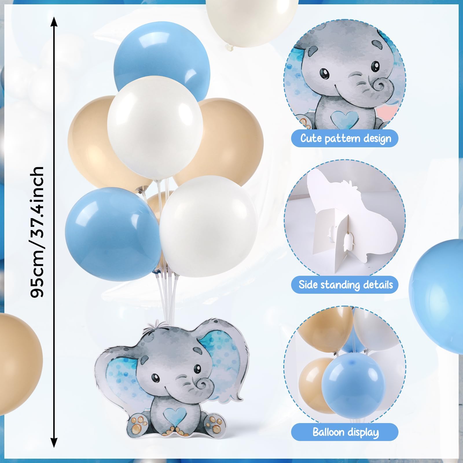 12 Sets Elephant Baby Shower Tables Centerpieces with Balloon It's a Boy Baby Shower Decorations for Elephant Theme Gender Reveal Birthday Party Table Decorations Supplies