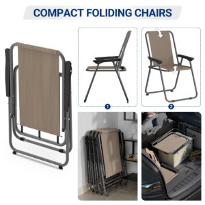 UDPATIO Patio Folding Chair Set of 6, Heavy Duty Foldable Dining Chair Supports up to 220lbs, Sturdy Steel Frame and Weather-Resistant Textilene Fabric, Weights only 5.7lbs, Brown