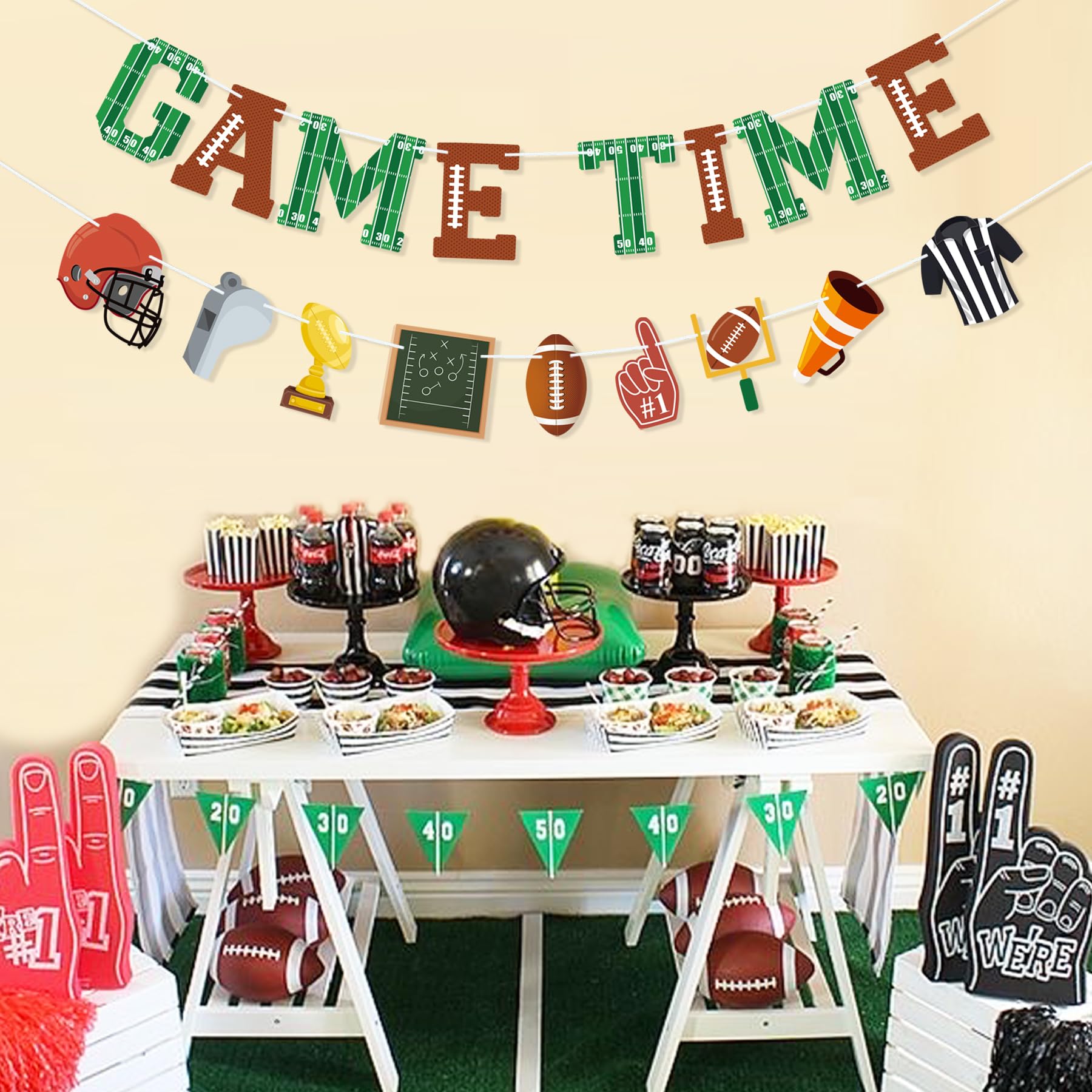 FAKTEEN Game Time Football Banner Garland Football Party Decorations Football Party Decor Sports Baby Shower Birthday Party Decorations Football Game Party Supplies