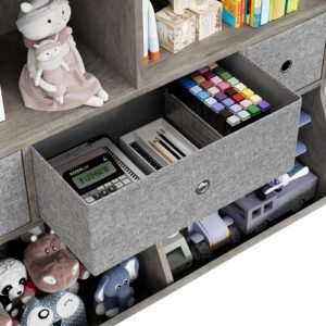 IDEALHOUSE Kids Toy Storage Organizer with 3 Movable Drawers, 3 Tier Children Bookcase and Bookshelf, 7 Cubby Toy Storage Cabinet, Toy Shelf for Playroom, Bedroom, Living Room, Nursery,Grey