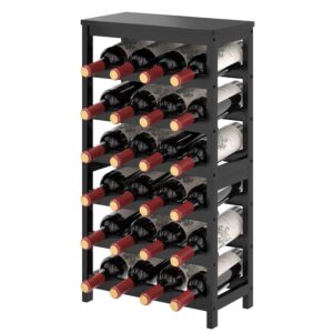 mogelafoo 24-bottle wine rack freestanding floor, 6-tier wine storage shelves with black table top, stackable bamboo wine display rack shelf for kitchen, bar, dining room