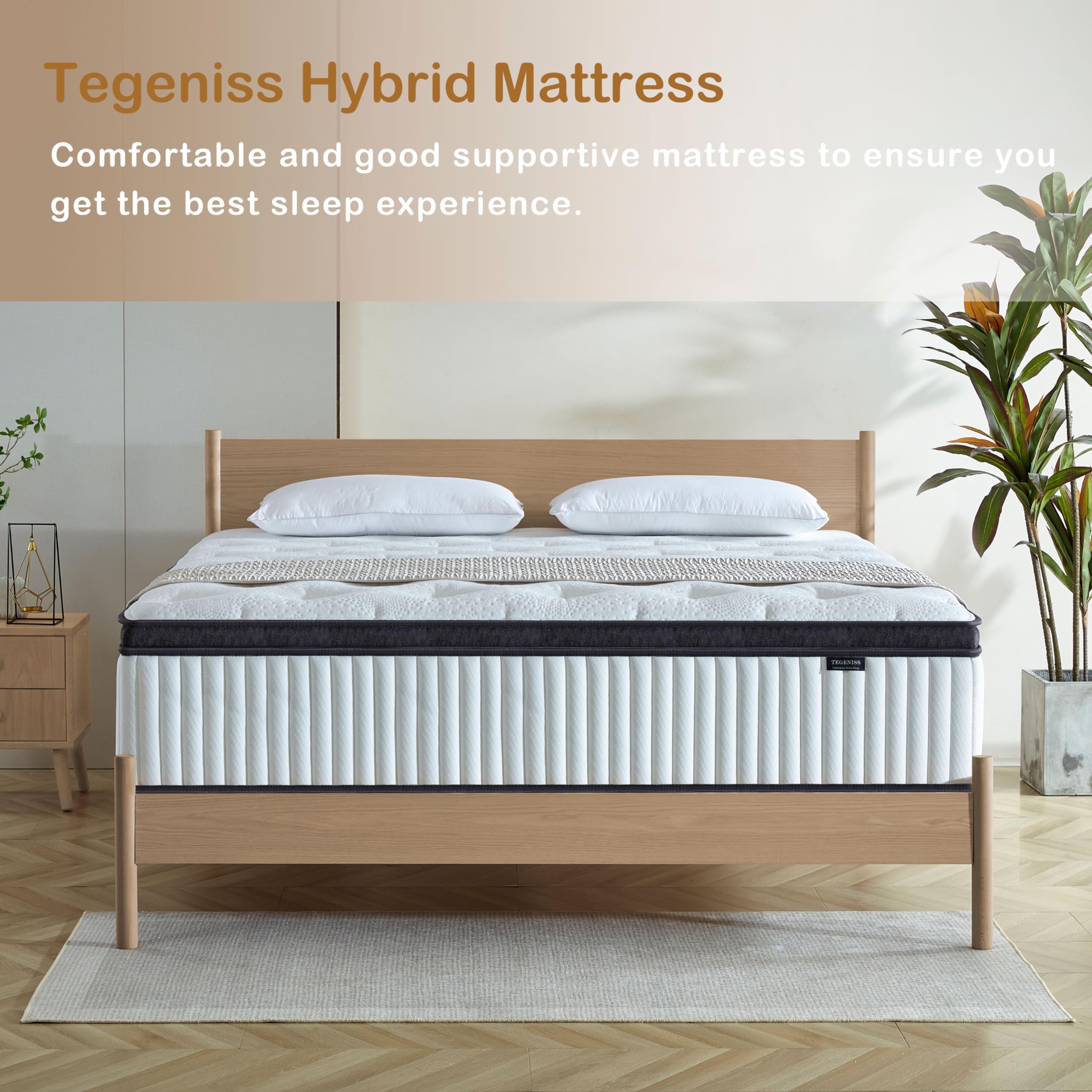 Tegeniss Queen Mattress, 12 Inch Innerspring Hybrid Mattress in a Box with Gel Memory Foam, Individually Wrapped Encased Coil Pocket Spring Mattress, Pressure Relief, Medium Firm Support, 60"*80"*12"