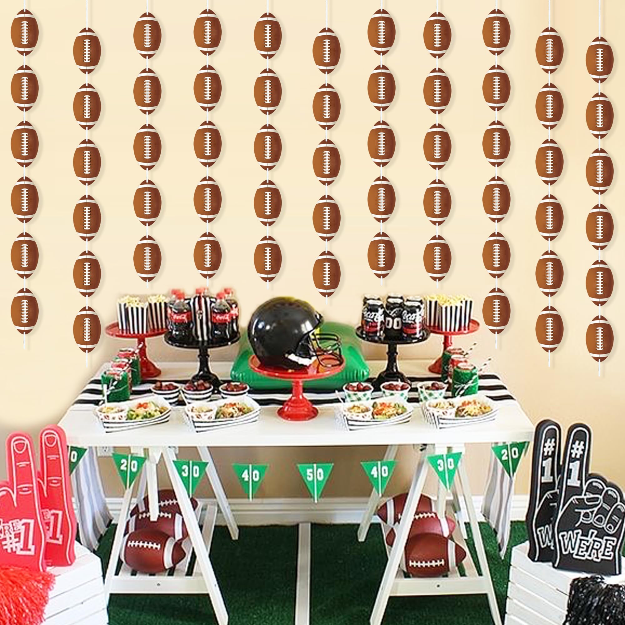 FAKTEEN 6 Pcs Football Garland Banner Football Party Decorations Football Cutouts Hanging Swirls for Birthday Party Supplies Assembled Sports Themed Home Classroom Party Decor Favors