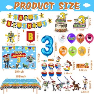 Toy Inspired Story Birthday Decorations For 3 Year Old,Include Happy Birthday Banner,Balloons,Backdrop,Tablecloth Cake Topper For 3rd Birthday Decorations for Boys.