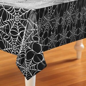 Roomtip Halloween Decorations 54" x 108" Spider Tablecloth, Rectangular Spider Web Table Cover, Spillproof Washable PVC Table Topper, Perfect for Halloween Decoration, Dinner Parties (Black)