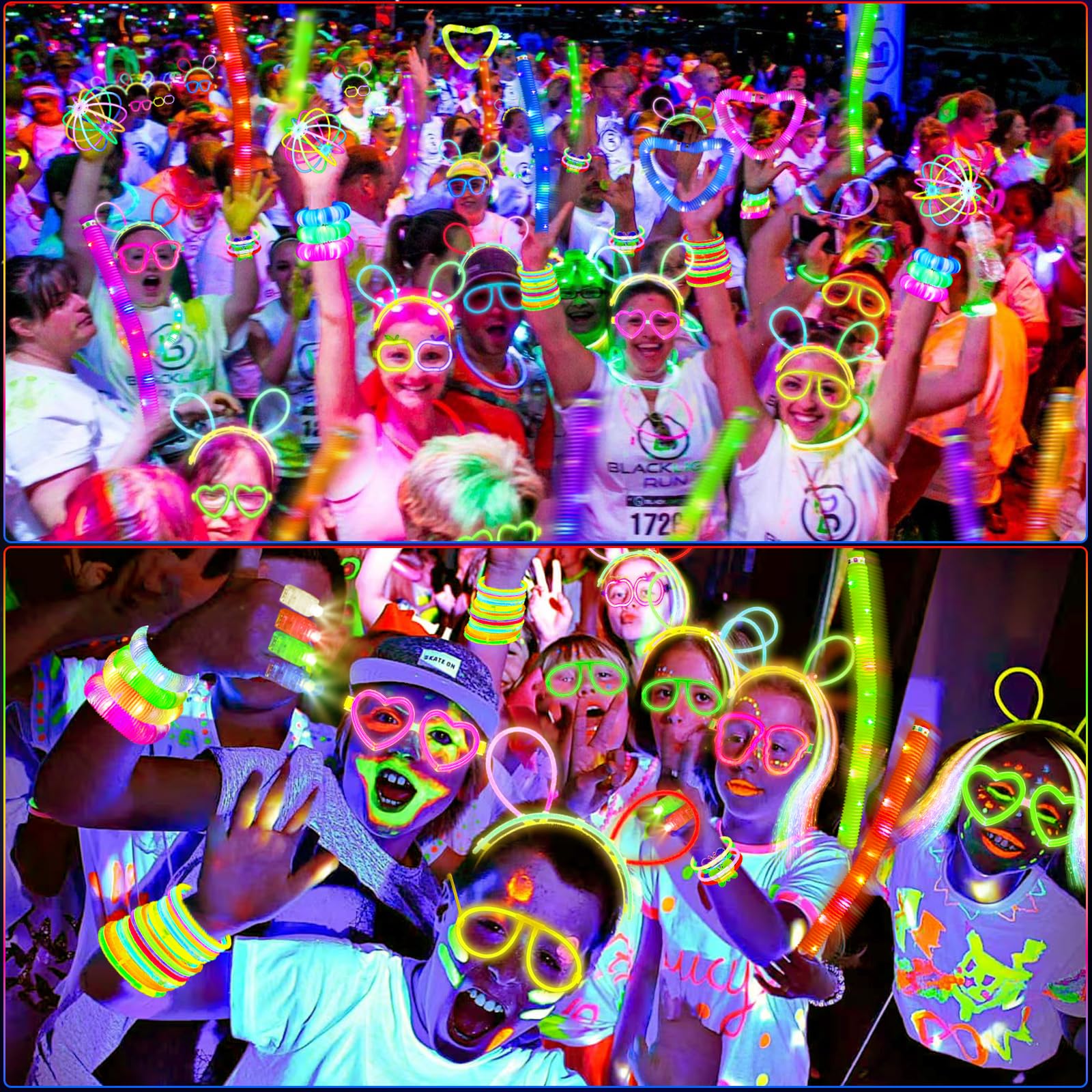 SHQDD New Year Party Favors for Adults Kids, Glow Party Favors, Neon Light Up Party Favors 27 Rave Accessories, 56 LED Light Up Toys, 100 Glow Sticks Bulk Party Pack,Glow in the Dark Party Supplies